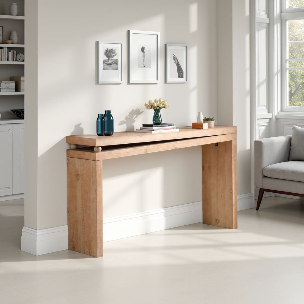 Hokku Designs 52" Narrow Console Table - Slim Sofa Table with Bead Detail (Natural Wood Finish ...